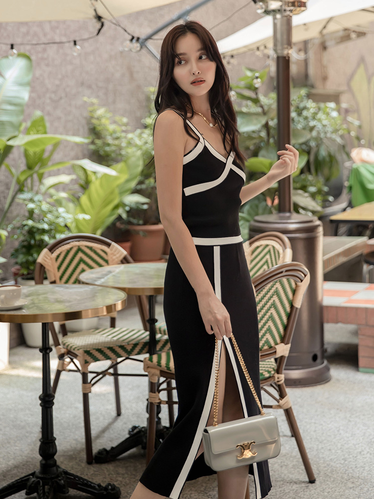 針織拼接色背心長裙套裝 | Fancy Made