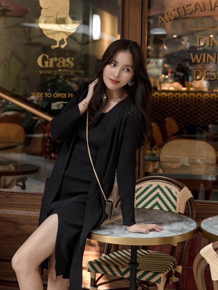 修身針織坑條口袋外套 | Fancy Made