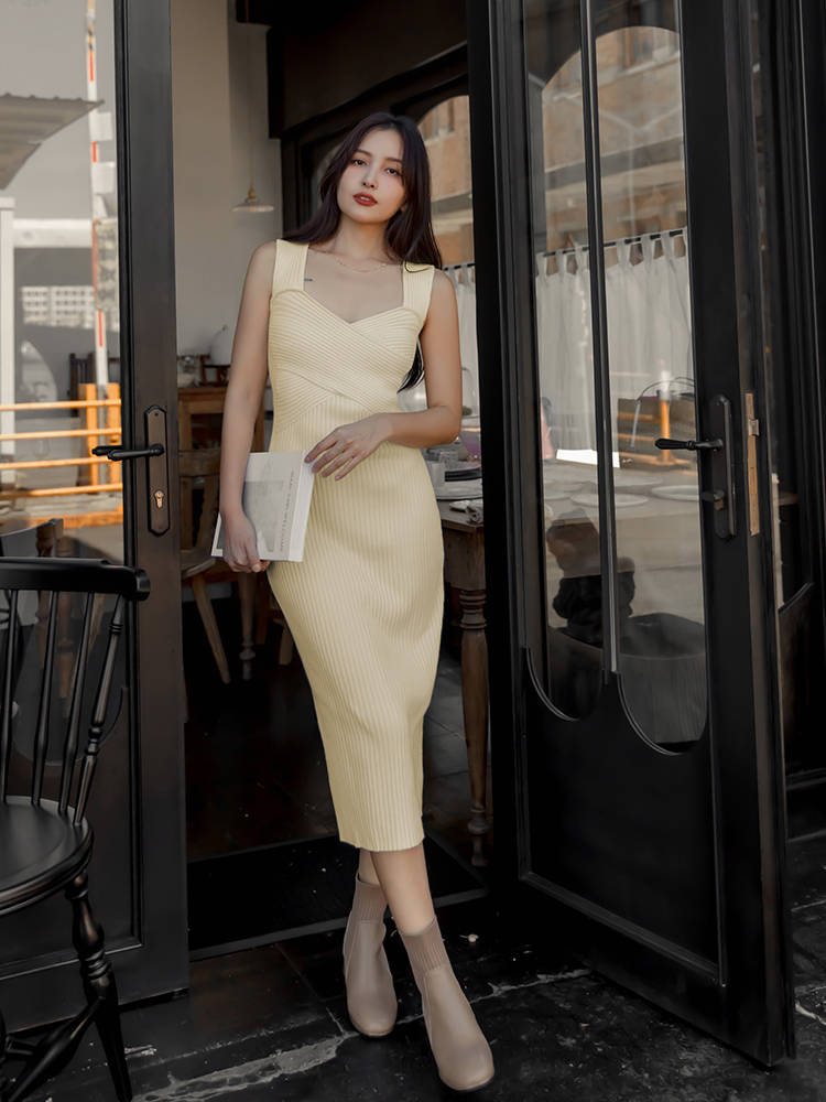 V領扭結兩面穿針織長洋裝 | Fancy Made